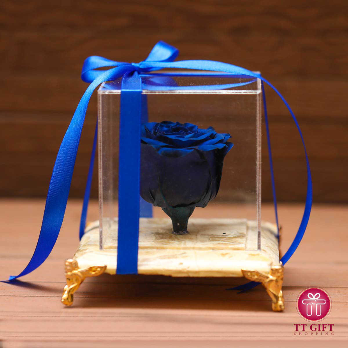 Eternal Blue Rose with Stone Base